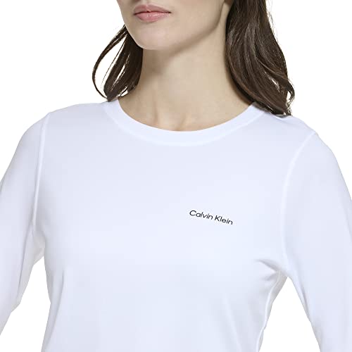Calvin Klein Women's Standard Long Sleeve 40+ Protection Moisture Wicking UPF Top, WHITE