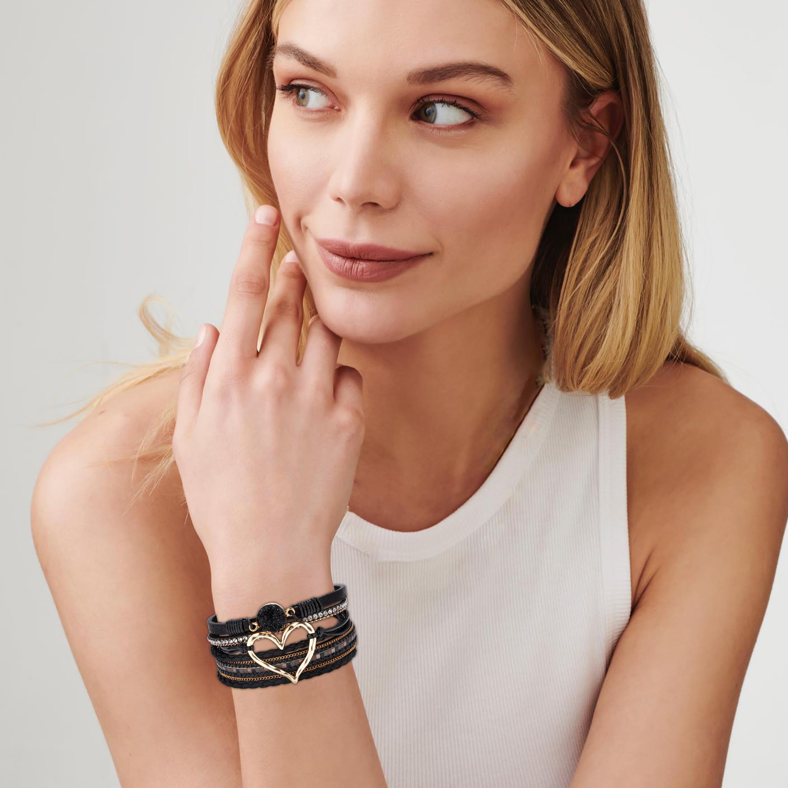 choice of all Boho Bracelets for Women,Chunky Leathe Bracelets Heart Stackable Boho Cuff Bangles Trendy Handmade Costume Jewelry