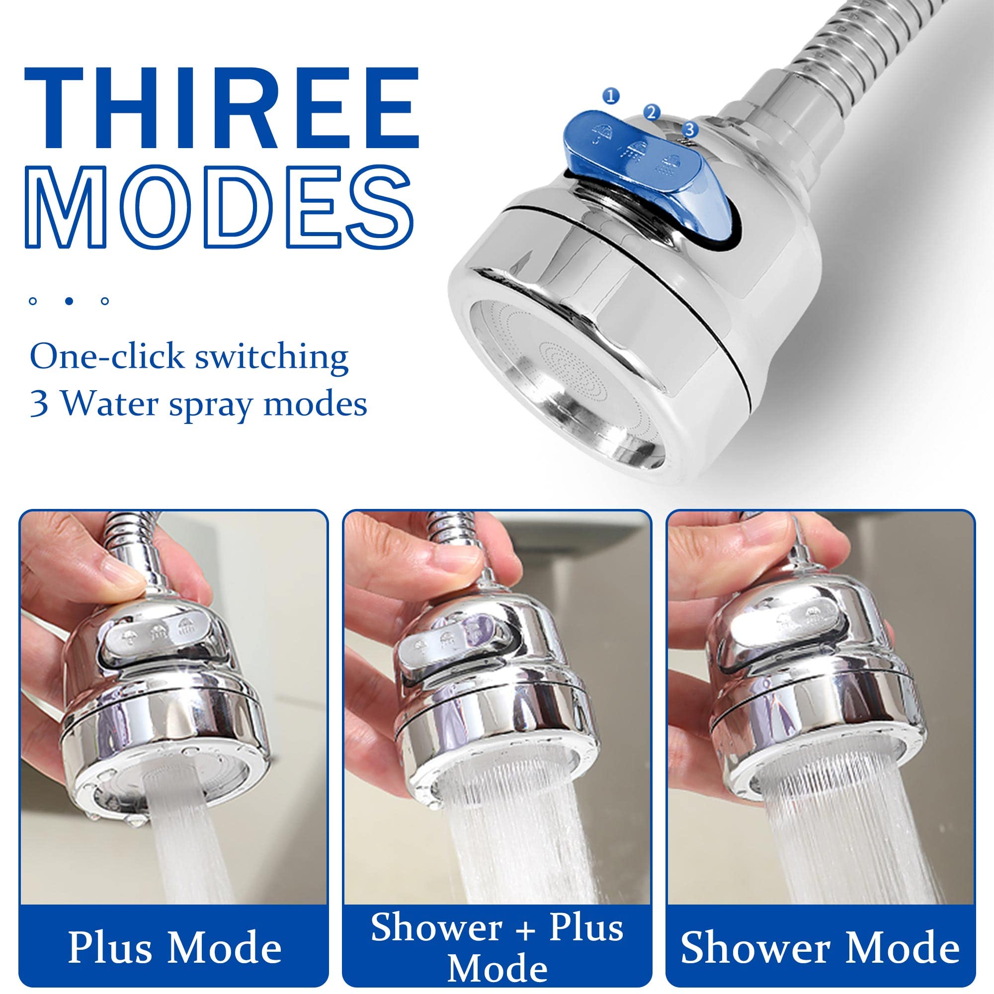 Dr.Pedi Faucet Extender Universal 1080° Swivel Robotic Arm Extension Aerator with 2 Modes, Sprayer Attachment for M20/22/24 Thread Taps Large-Angle Swivel Faucet