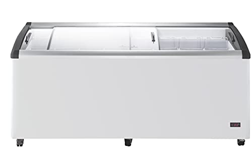 DUURA DDFC21 Commercial Mobile Ice Cream Display Chest Freezer Sub Zero Temp Curved Glass Top Frost Free Lid with 8 Wire Baskets, 71.7 Inch Wide 21.2 Cubic Feet, White, 21 cu.ft
