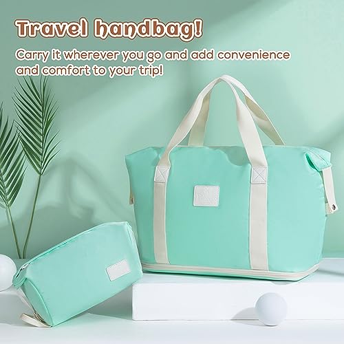 imiomo Carry On Luggage 20 Inch airline approved Hardside 3PCS Set Lightweight Rolling Travel Luggagewith TSA Lock, Suitcase with Spinner Wheels (GREEN+beige, Carry-On 20-Inch)