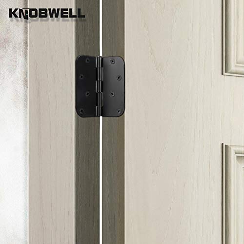 KNOBWELL 12 Pack 4" X 4" Matte Black Door Hinges Rounded Square Corner, 5/8 Inch Round Radius Exterior Door Hinge in Black