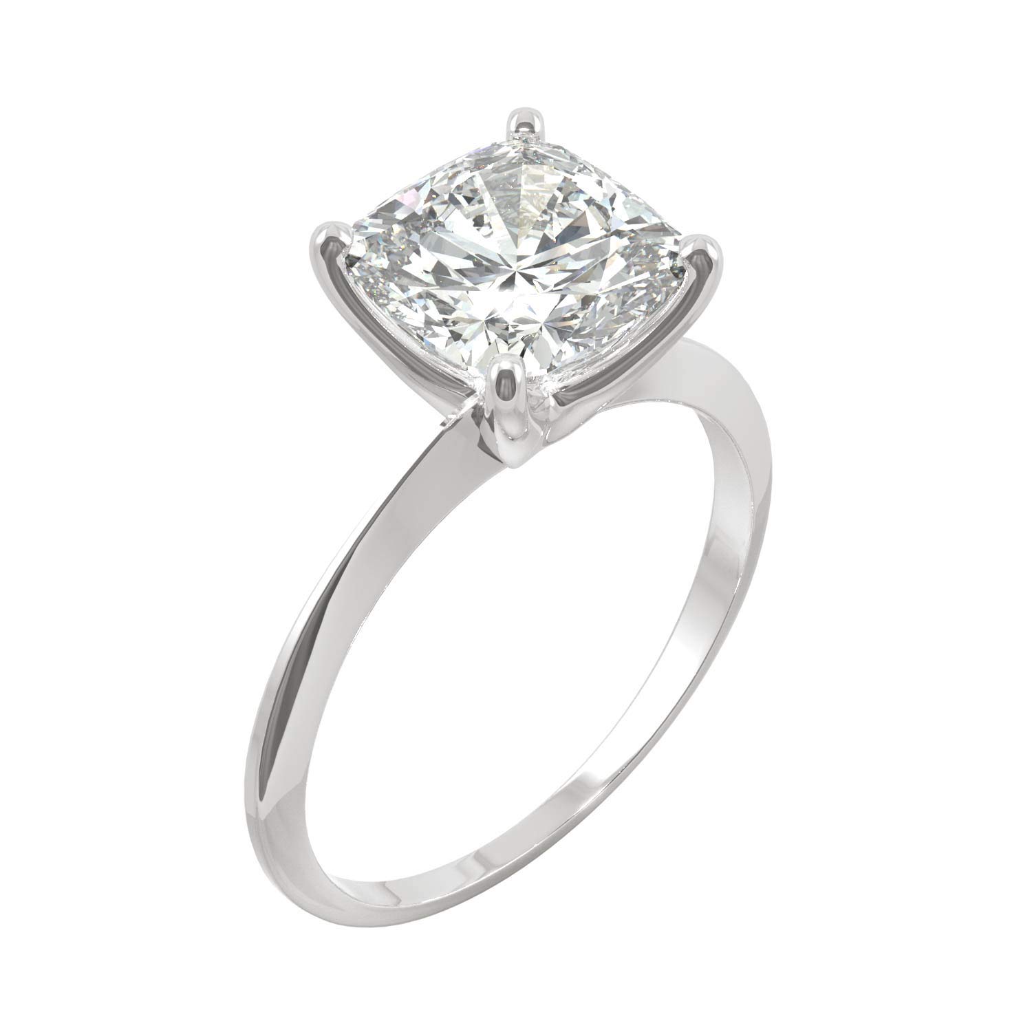 Charles & Colvard Created Moissanite 8mm Cushion Cut Solitaire Engagement Ring for Women | 2.4 cttw DEW | Lab Grown | Solid 14K White Gold with Rhodium | Size 4