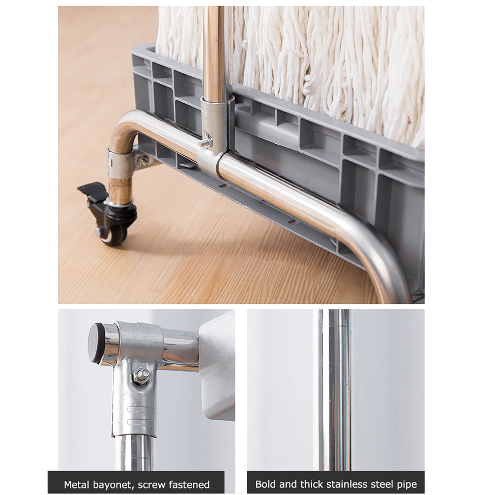 DMUNIZ Mop Storage Racks, Broom Holder Organizer, 5 Racks, 6 Hooks, Stainless Steel, for Garage, Laundry Room, Closet, Tool Storage, 11 Positions