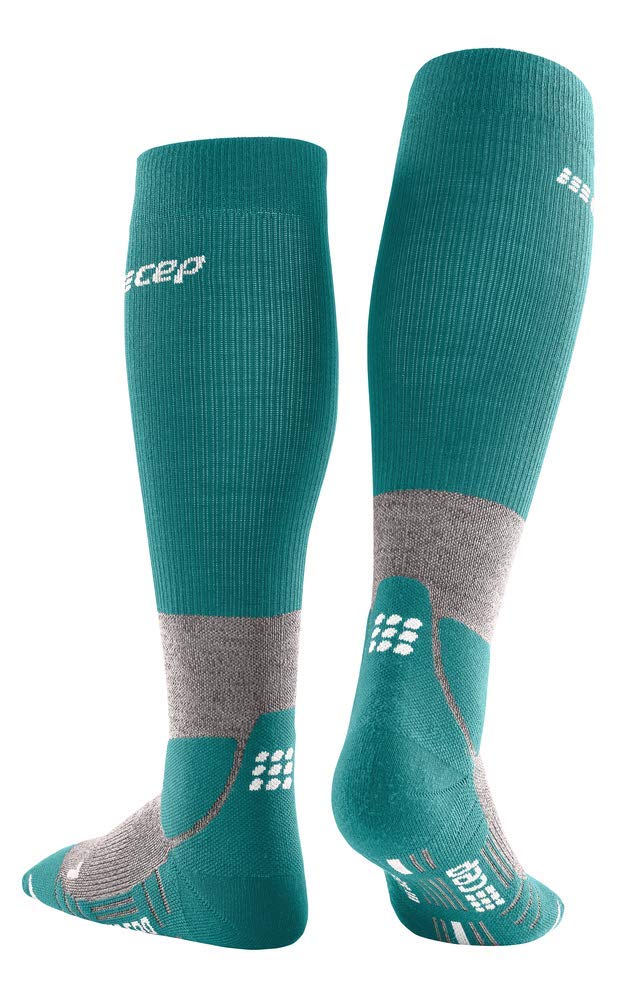 CEP Merino Wool Hiking Tall Compression Socks, Forestgreen/Grey, Women, III