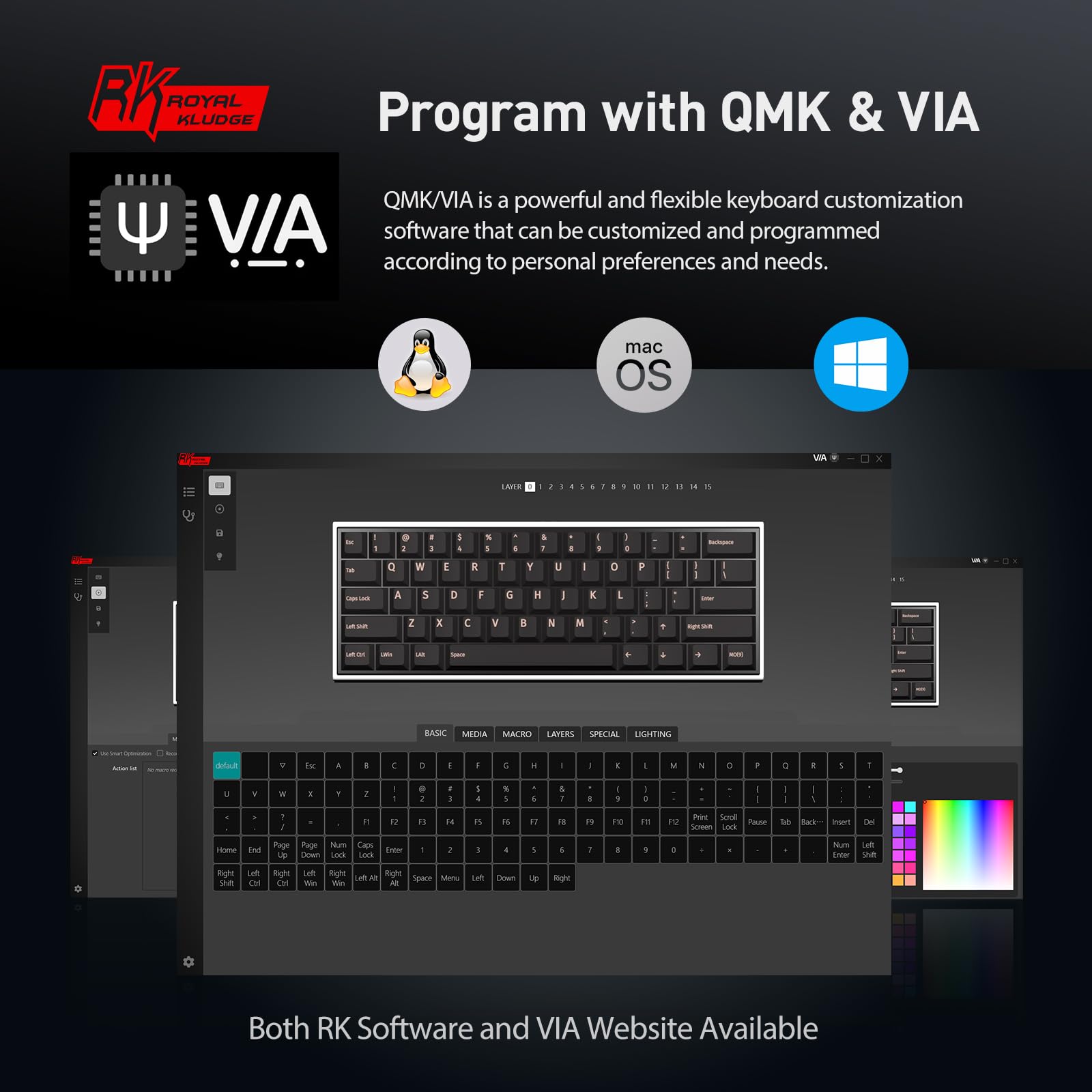 RK ROYAL KLUDGE RK61 Wired 60% Mechanical Gaming Keyboard Programmable QMK/VIA RGB Backlit 61 Keys Ultra-Compact Hot Swappable Blue Switch White