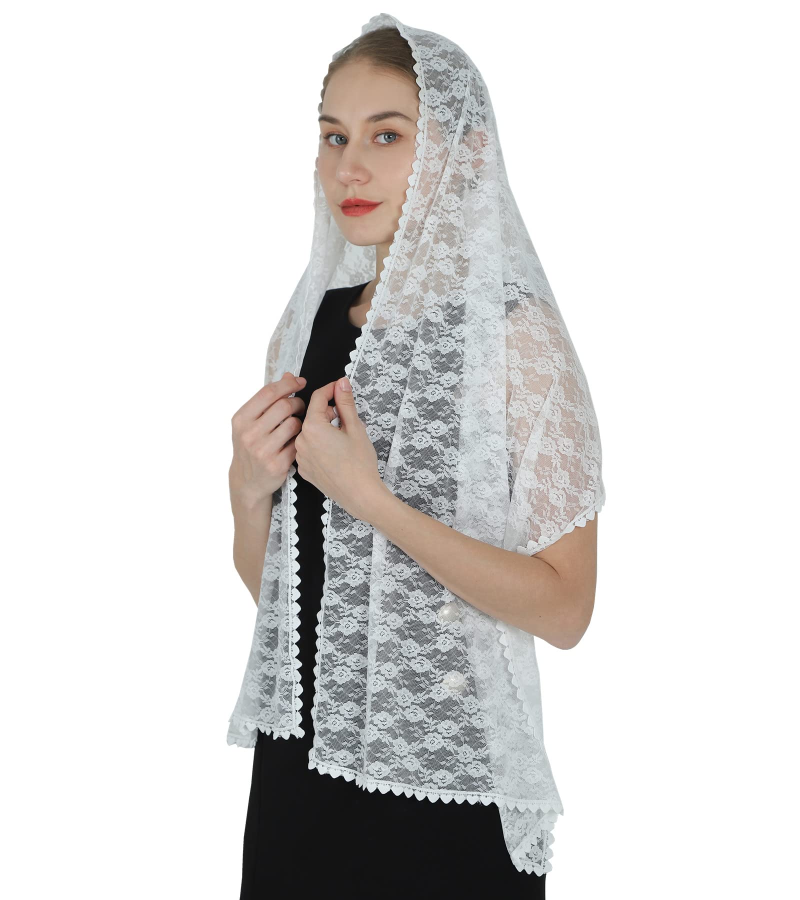 Cilkus Eyelash Lace Vintage Floral Lace Scarf Lace Veil Mantilla Infinity,Black