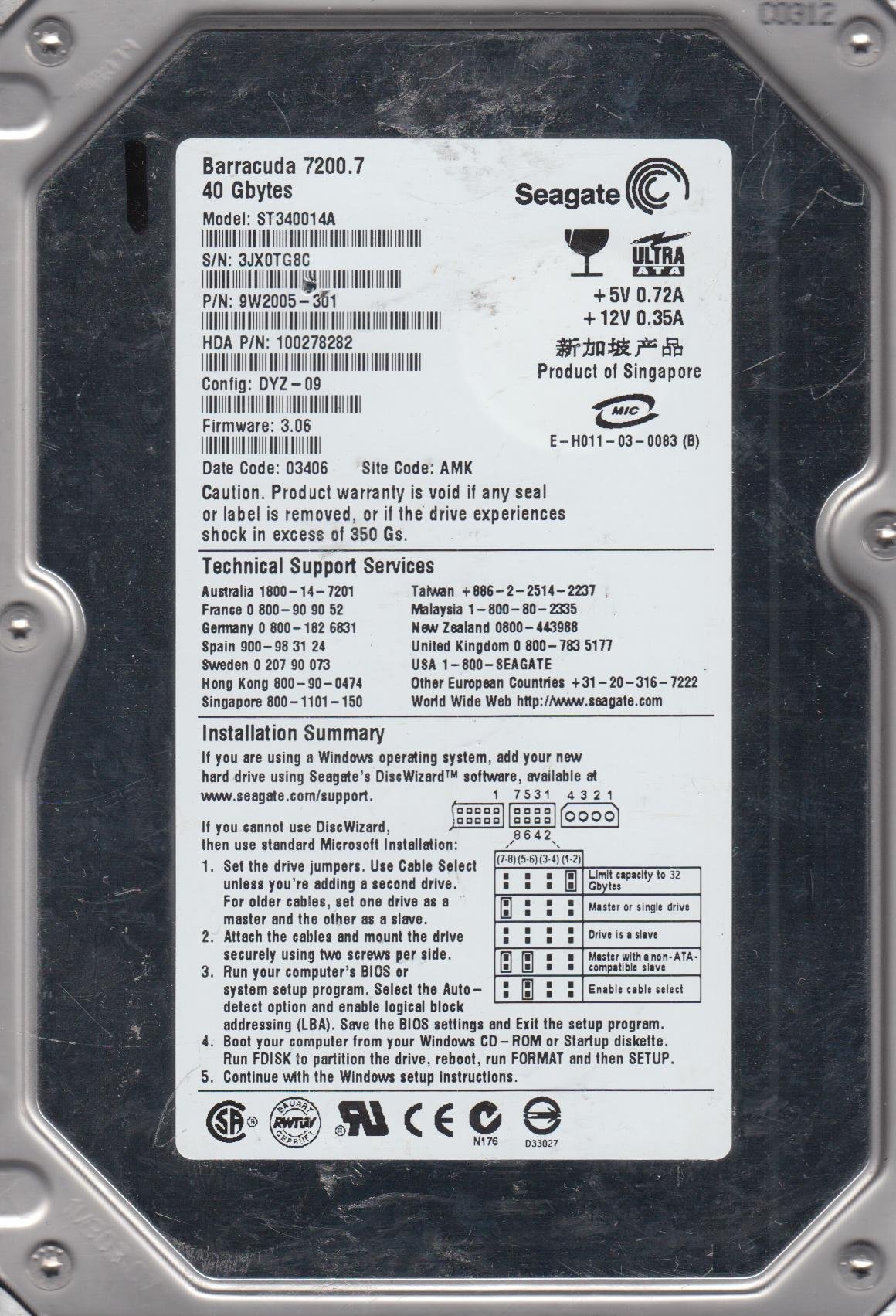 Seagate Barracuda 7200.7 40GB UDMA/100 7200RPM 2MB IDE Hard Drive
