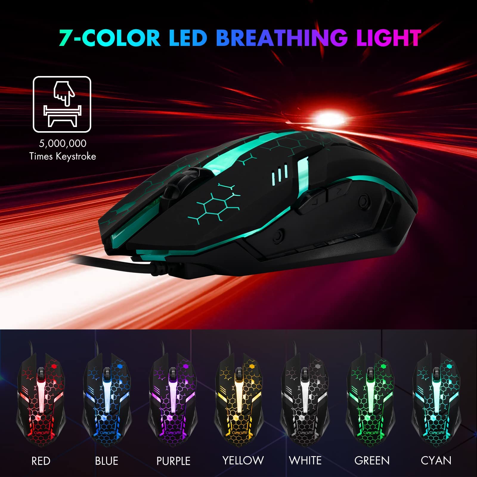 CHONCHOW Gaming Keyboard LED Backlit Lighted Wired Keyboard Mechanical Feeling PC Keyboard 11-Game Lights Mode(Custom) Splashproof Compatible with PC/Windows Linux /Ps4/Xbox one/Mac OS