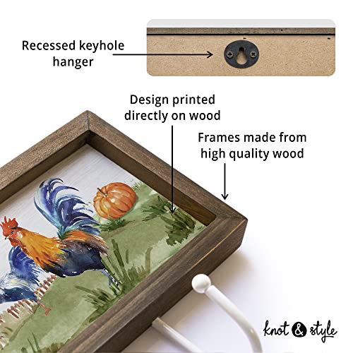 Knot and Style Rooster Decor Wall Art - Chicken Kitchen Decor (4 x Towel/Coat/Key Hooks) Made from Wood 3.5 x 16.9 & Wall Mounting Screws Country Kitchen Decor - Rooster Kitchen Decorations