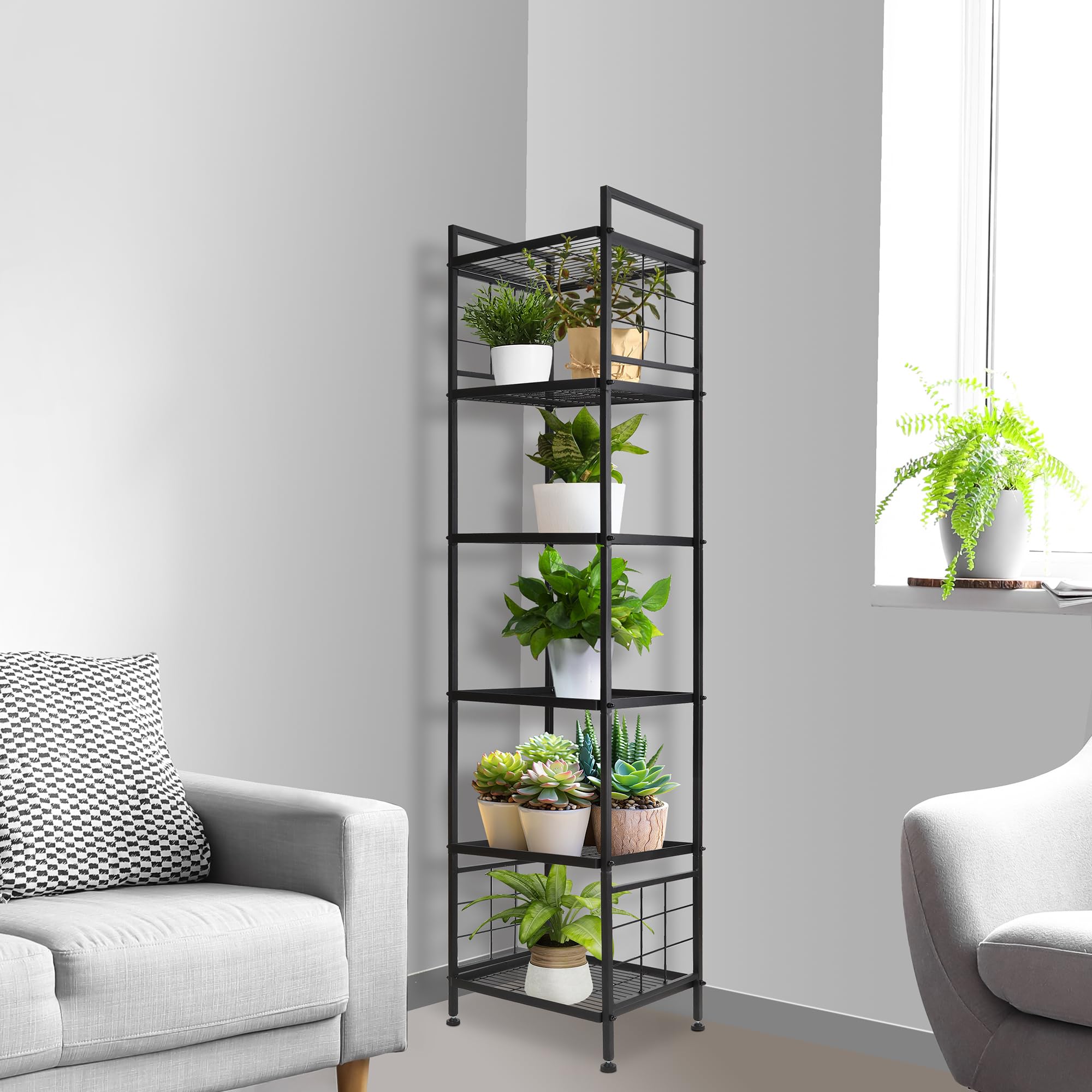 GIOTORENT 6-Wire Standing Storage Shelf, Metal Shelving Unit Pantry Rack for Laundry Kitchen Bathroom Organizer(Black)