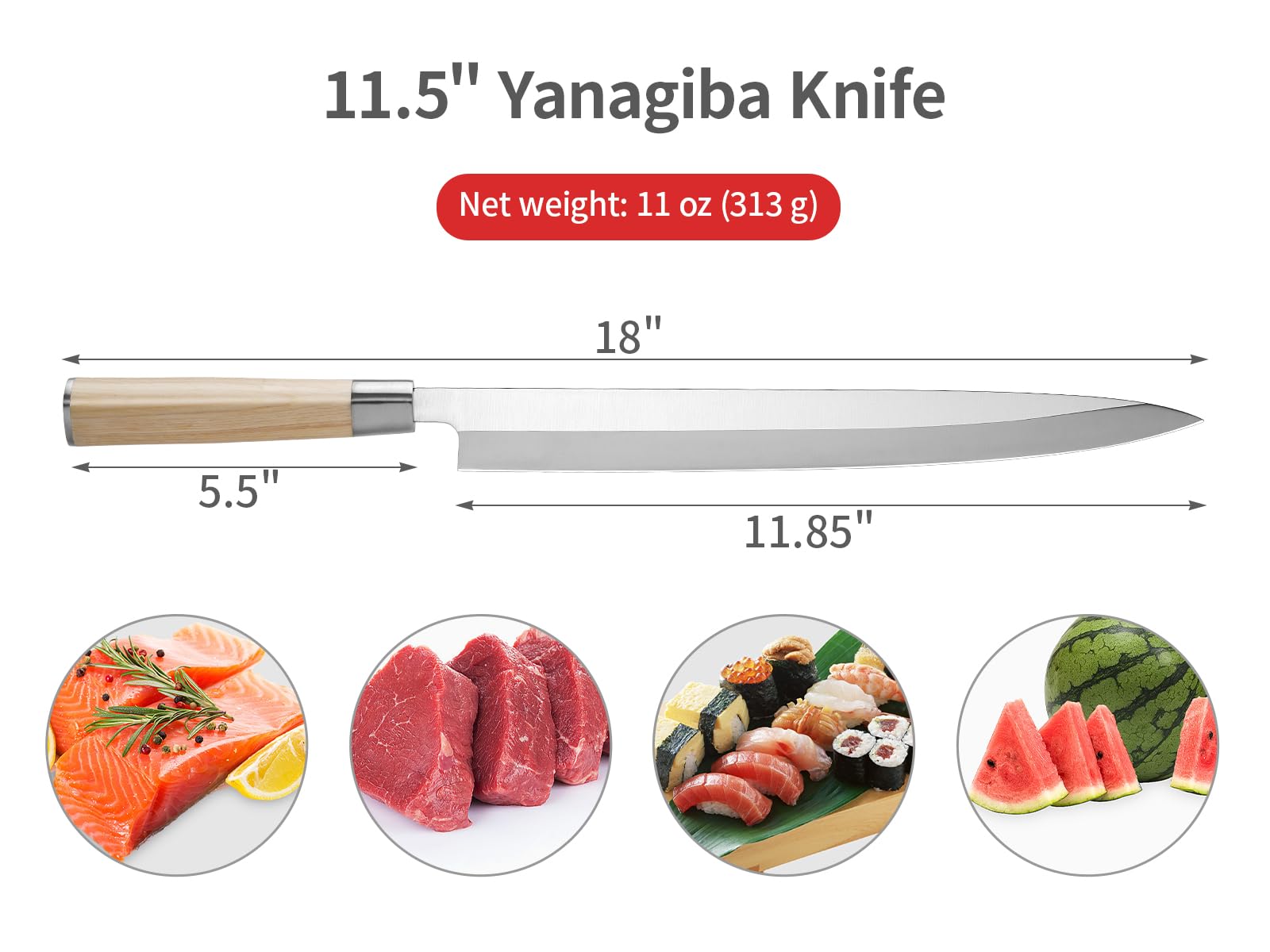 Hollory Sashimi Sushi Knife – 11.5 inch Japanese Yanagiba Slicing knife, Super Sharp Professional High Carbon Stainless Steel Single Bevel Fish Knife with Pakkawood Handle