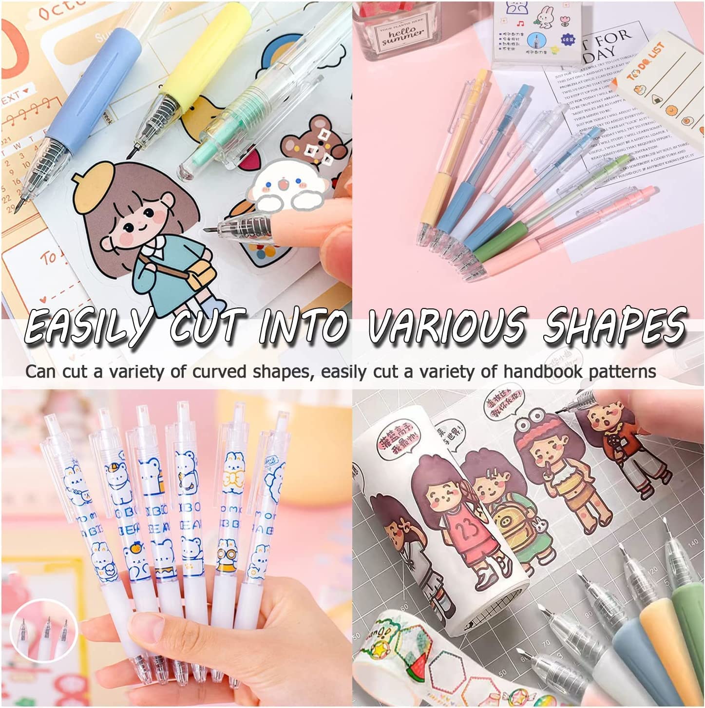 Cartoon Pattern Student Utility Knife Pen, 2023 New Craft Cutting Tool Paper Pen Cutter Knife Creative Retractable, For Office And Home Diy Use (6 Pcs)