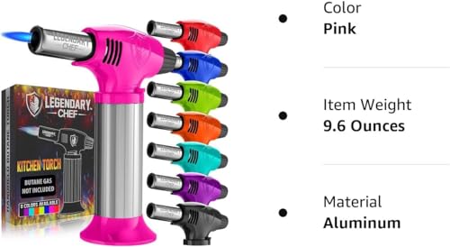 Culinary Cooking Torch - Kitchen Food Torch for Creme Brulee, Baking, Desserts and Searing- Butane Torch Lighter, Blow Torch for Cooking with Lock and Adjustable Flame (Butane Gas Not Included) Pink