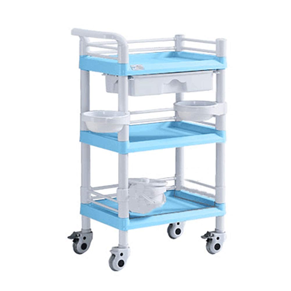 FYLZW Carts,Storage Hand Trucks,Kitchen Movable Trolleys, Multi-Tasking with Drawer Dirt Bucketbeauty Salon Euipment Trolley with Rolling Wheels,220-330Lbs Capacity/Blue/54 * 37 * 98Cm