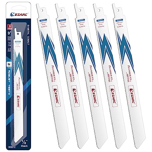 EZARC Reciprocating Saw Blade Bi-Metal Cobalt Sabre Saw Blades for Metal Cutting 9-Inch 14TPI R922PM (5-Pack)