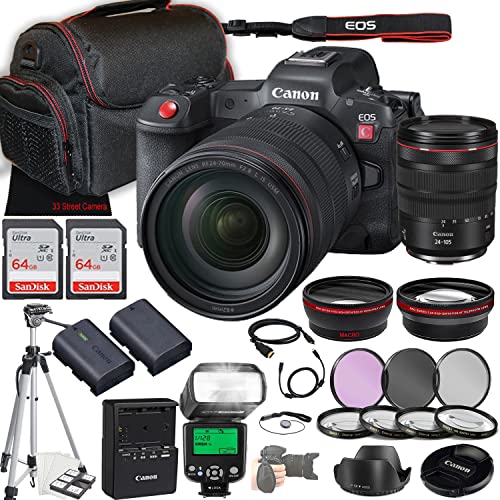 Canon EOS R5 C Mirrorless Cinema Camera w/RF 24-105mm f/4 L is USM Lens + 2X 64GB Memory + Filters + TTL Flash + More (35pc Bundle)