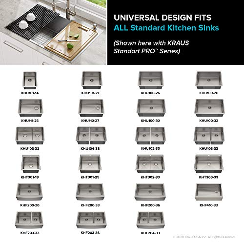 Kraus Multipurpose Over-Sink Roll-Up Dish Drying Rack, Colander and Trivet in Light Grey, KRM-10GREY