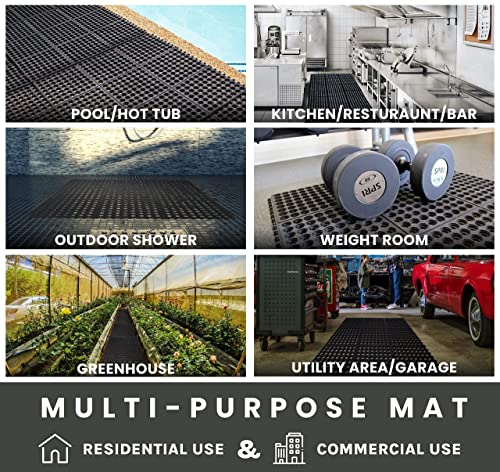 Envelor Interlocking Rubber Floor Mat for Restaurant Kitchen Floor Anti Fatigue Bar Door Mat Non-Slip Indoor Outdoor Shower Pool Drainage, Durable Garage Flooring 36 x 36 Inch