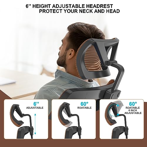 π―πΆπ΄π¬ πΆπππ°πͺπ¬ πͺπ―π¨π°πΉ, Ergonomic Mesh Desk Chair, High Back Computer Chair- Adjustable Headrest with Flip-Up Arms, Lumbar Support, Swivel Executive Task Chair (Mummy Brown, Modern)