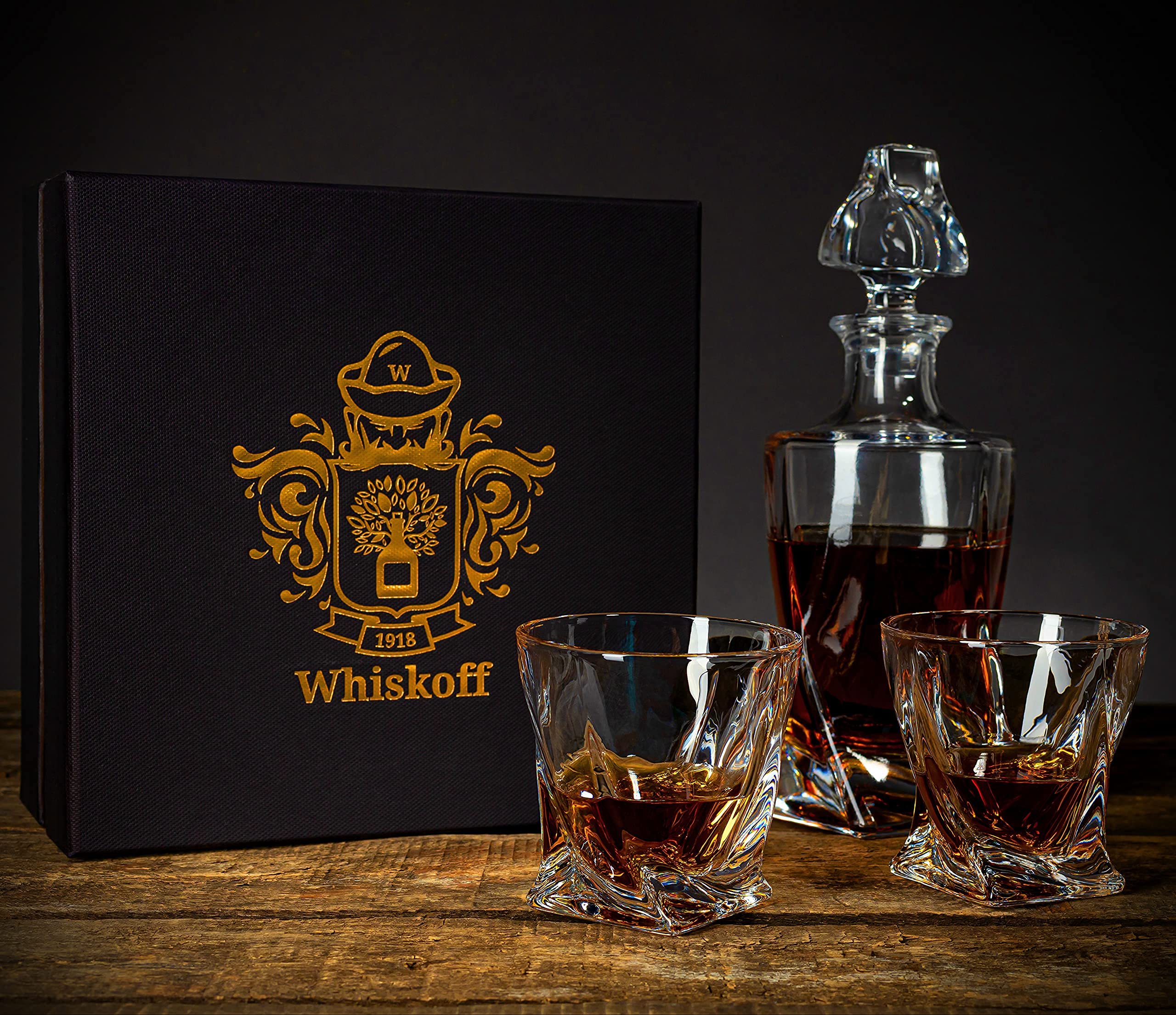 Crystal Whiskey Glasses Set of 4 - Luxury Satin-Lined Gift Box - Old Fashioned Whisky Cocktail Glasses with Rocks, Whisky Glass for Drinking Bourbon, Scotch, Cognac, Highball - Drink glasses