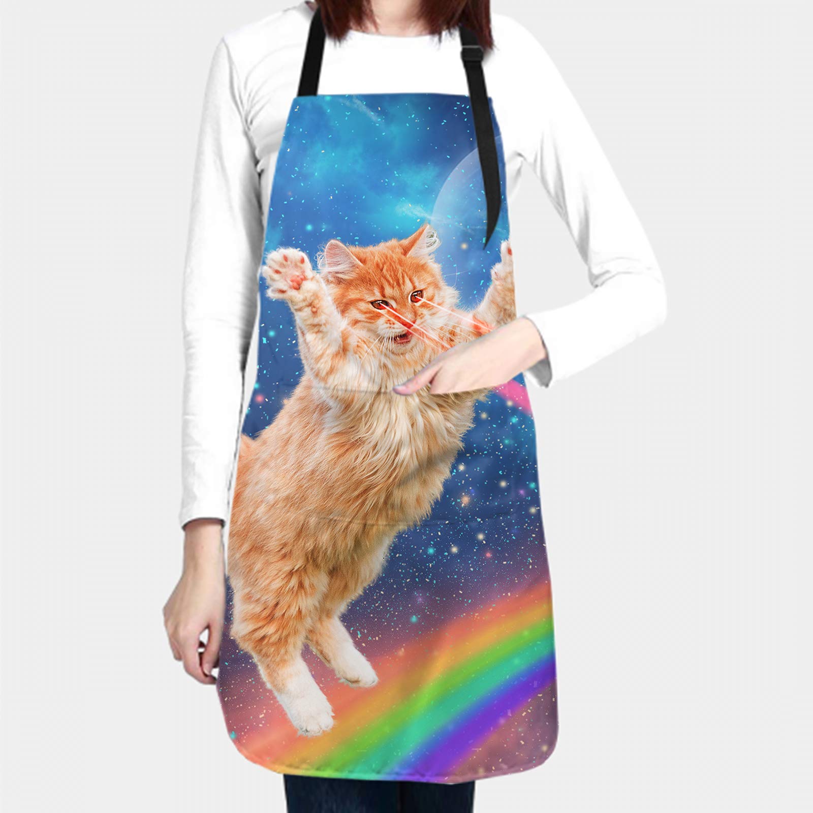 DZGlobal Space Cat Apron Funny Printed Unisex BBQ Apron Cooking Aprons Non-Fading Adjustable Neck Comfortable and Easy Care - Orange Cats