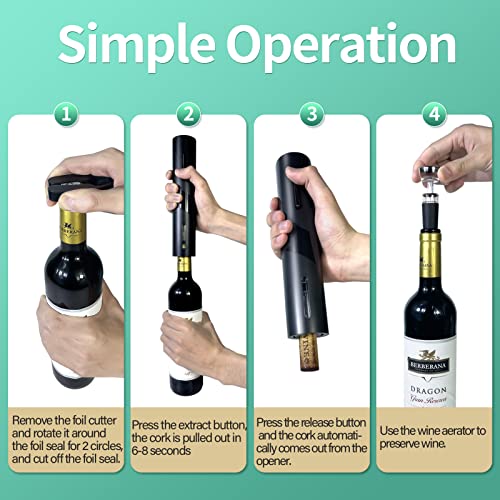 TEBIKIN Electric Wine Bottle opener,Battery Operated Automatic Wine Bottle Corkscrew Opener with Foil Cutter,2 Wine Vacuum Stopper,Wine Pourer for Gift,Home,Party