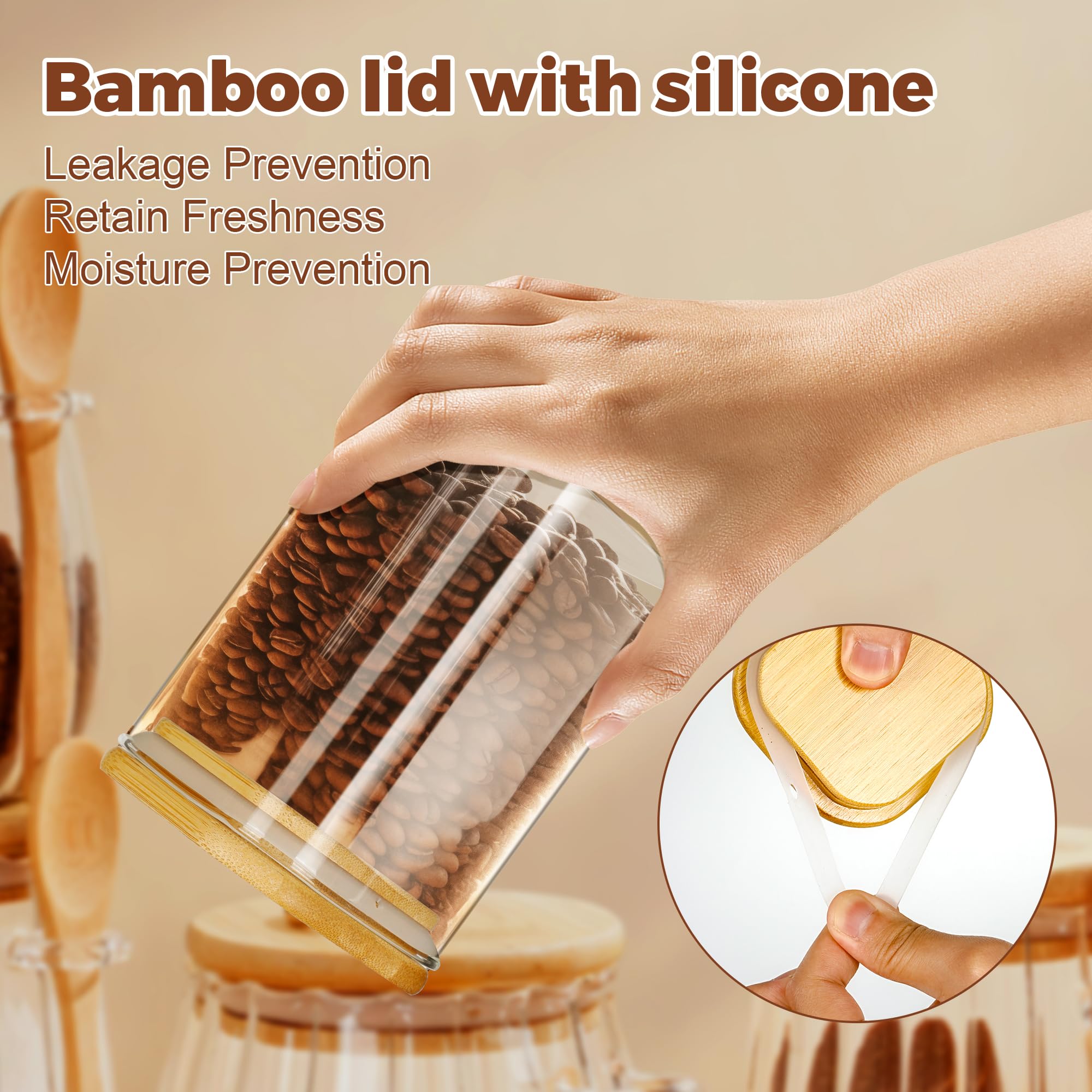 holoith Glass Jars with Bamboo Lids and Spoons, 16 oz Glass Storage Containers with Lids for Dry Food Storage Sugar, Coffee, Nuts, Cookie, Candy, Tea, Airtight Kitchen Canisters Spice Jars