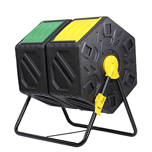 F2C Dual Chamber 37 Gallon Compost Tumbler All-Season Outdoor BPA Free Large Composter Bin w/ 2 Sliding Doors and Solid Steel Frame (37 Gallon)