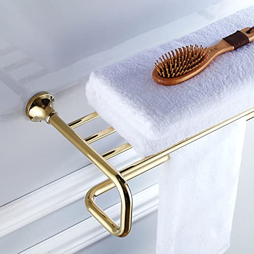 Golden Wall Mounted Bath Towel Rack 2 Layer, Durable Brass Towel Bar Length 60cm Modern Simple Towel Holder for Bathroom Kitchen Home Décor-60x26.5cm