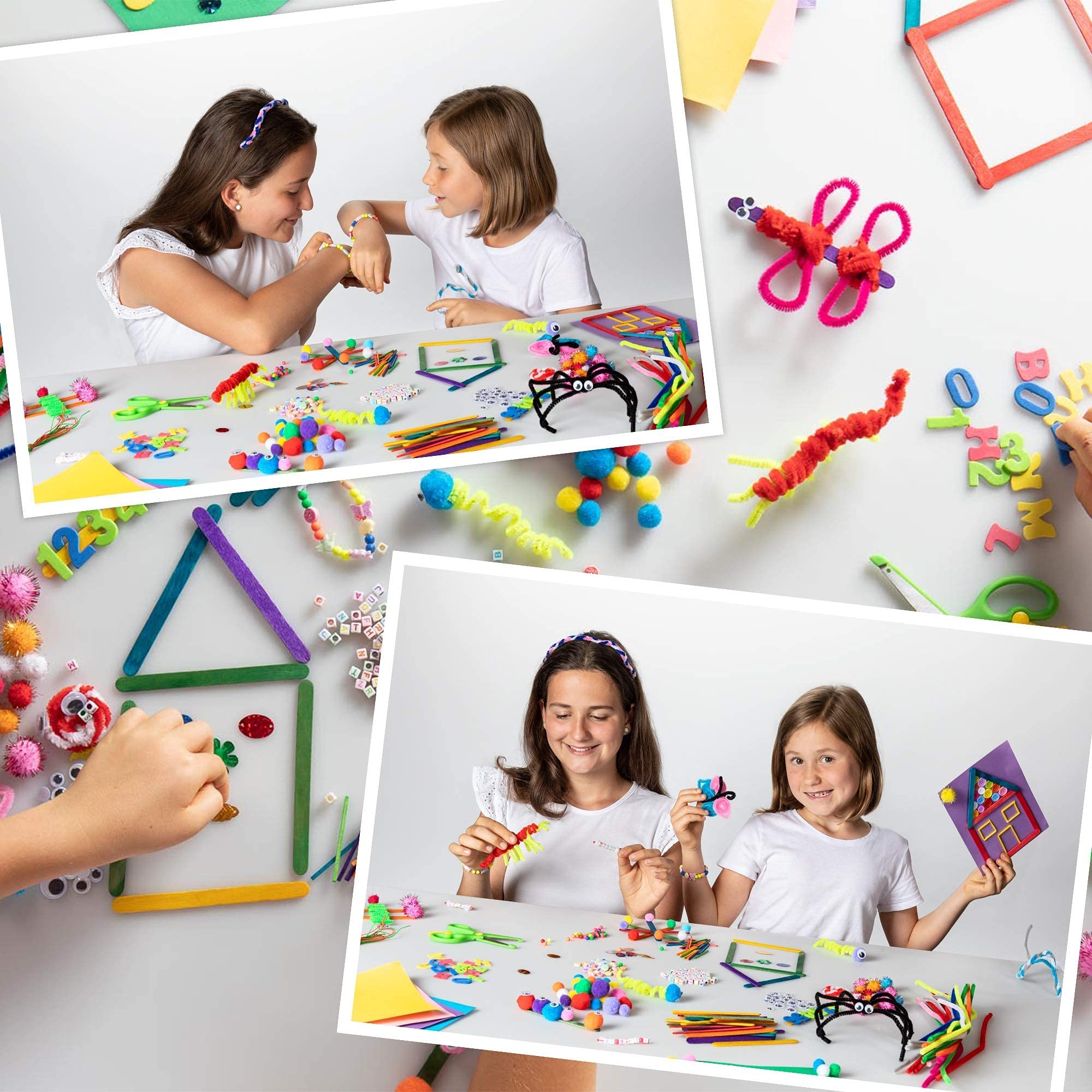 Jumbo Arts & Crafts Kit Box - 2,000+ Pieces Pompoms, Craft Sticks, Pipe Cleaners, Scissors, & More in Large Craft Box - Art Supplies Set for Adults & Kids Age 6,7,8,9,10,11,12 - Large Organizer Box