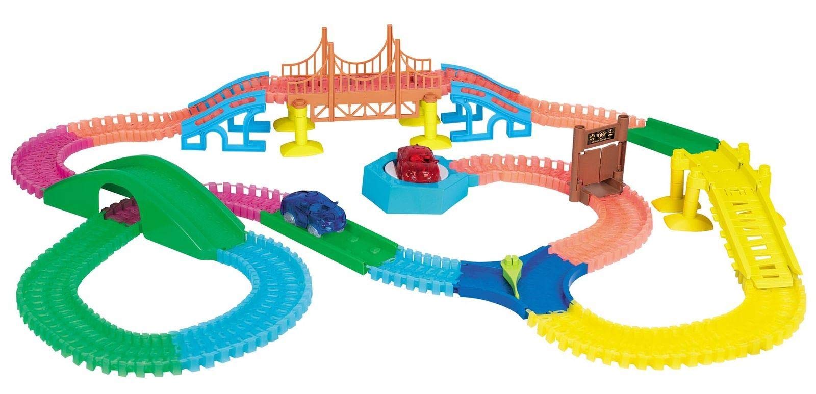 Mindscope Twister Tracks Mega Set Neon Glow in The Dark Flexible Track System with 547 Pieces Over 25 Feet of Track & Accessories