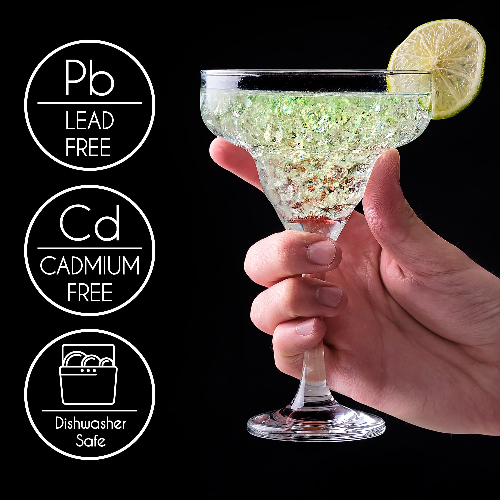 Crystalia Margarita Glasses Set of 4, Cocktail Glasses for Party, 10 ¼ oz Stemmed Classic Cocktail Drinking Glasses for Frozen Drinks or Crushed Iced Drinks
