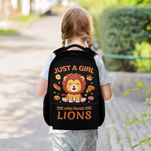 Homexzdiy Lion Backpack for Kids Girls Boys, 16" Black Backpacks for School, Cute Lightweight Bookbag for Children Teens