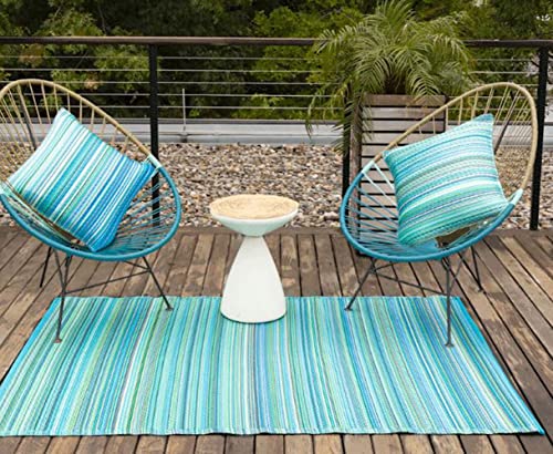 Fab Habitat Outdoor Premium Recycled Plastic Pillow - Waterproof, Fade Resistant - Striped - Patio, Porch, Deck, Balcony - Cancun - Turquoise & Moss Green - 20" x 20"