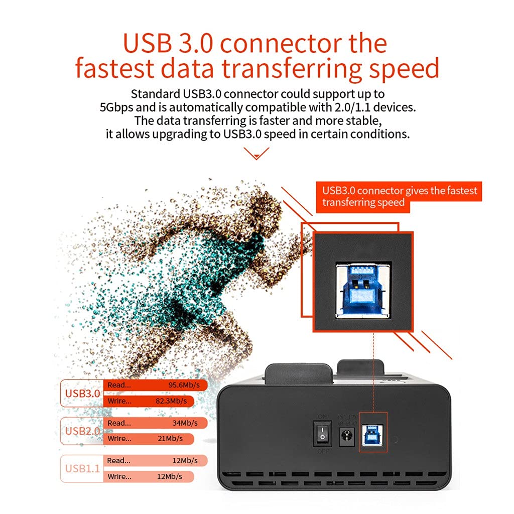 FZZDP Dual Bay Hard Drive Docking Station USB 3.0 to 2.5/3.5inch SATA Hard Disk Case Dual Bay HDD SSD