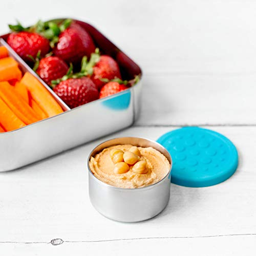 LunchBots 2.5 oz Leak Proof Snack and Side Dish Containers - Spill Proof in Bags and Bento Boxes - Food-Grade Stainless Steel With Silicone Lids - Set of 2 (Blue)