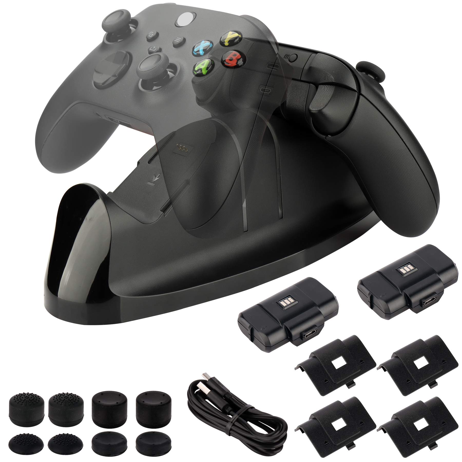 Charger Kit for Xbox Series X/S, for Xbox One/S/X/Elite Controller, Dual Charging Dock Station with LED Indicator, Rechargeable Batteries, Battery Covers, a Charging Cable and Thumb Grips(16 in 1)