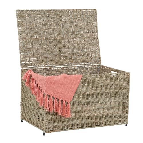 Household Essentials ML-5665 Decorative Wicker Chest with Lid for Storage and Organization | Large | Light Brown