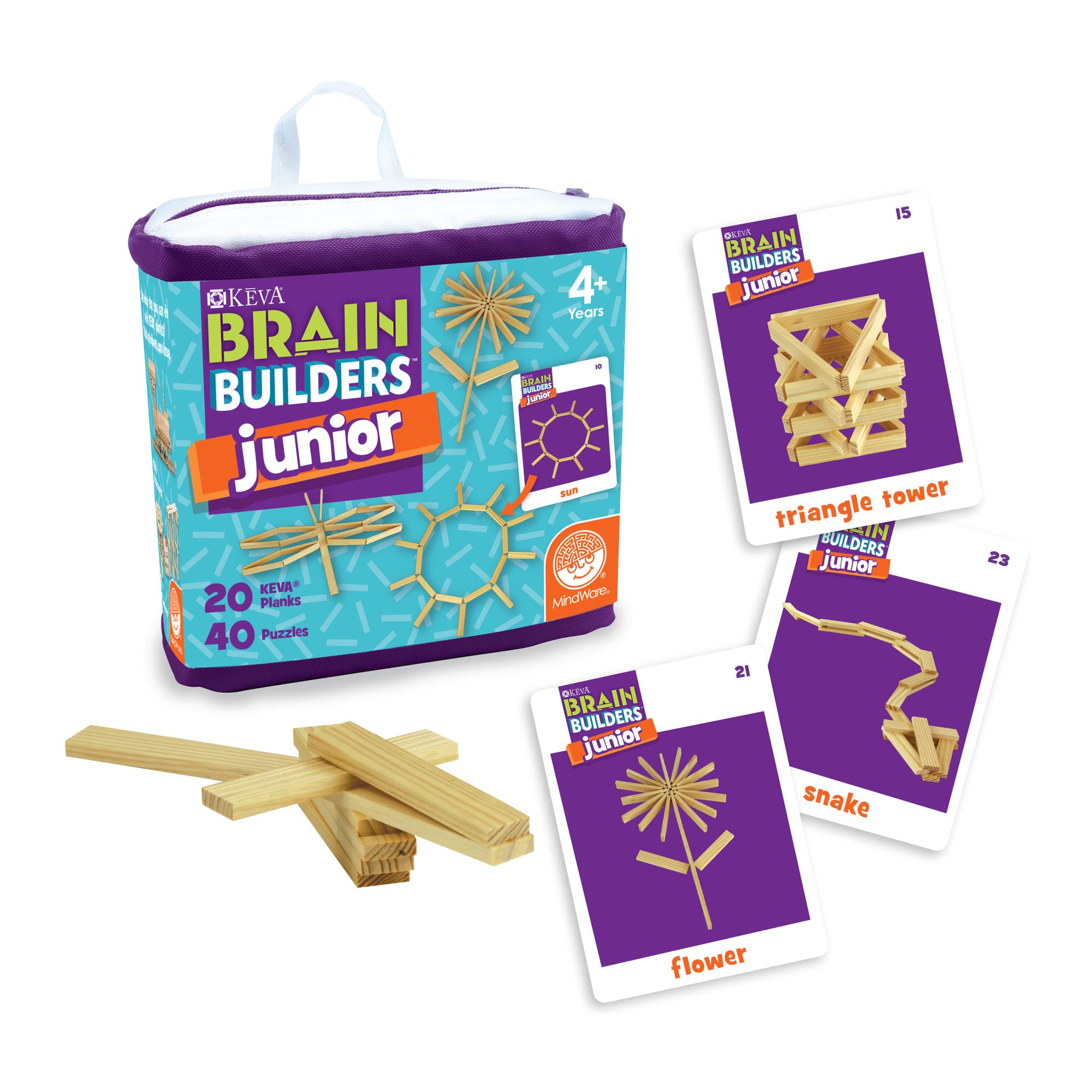 MindWare KEVA Brain Builders Set of 2: Original KEVA Brain Builders and KEVA Brain Builders Junior β Great Addition to STEM Building Toys and Classroom Games β 40 Planks & 70 Puzzles Total