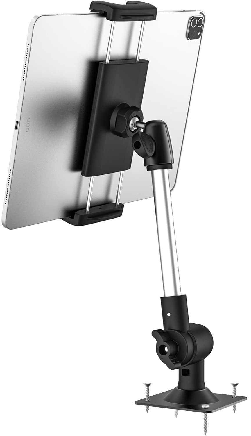 Drill Base Tablet Mount Car Dashboard, Aozcu Heavy Duty Truck Dash iPad Holder with Strong Aluminum Arm, Commercial Vehicles Tablet Stand for iPad Pro Air Mini,Galaxy Tabs, iPhone, All 4-12.9" Tablets