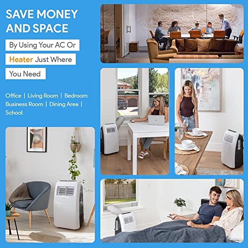 SereneLife SLACHT128 SLPAC 3-in-1 Portable Air Conditioner with Built-in Dehumidifier Function,Fan Mode, Remote Control, Complete Window Mount Exhaust Kit, 12,000 BTU + HEAT, White
