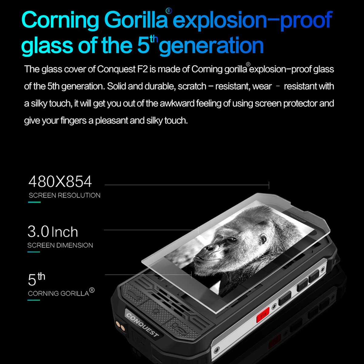 CONQUEST F2 2022 Mini Rugged Smartphone, Android 12 Unlock Cell Phone, Global 4G, 6+128GB, 3700mAh Removable Battery, PTT Button, 16MP + 8MP Camera, NFC, FM, IR Remote Control,4 Positioning (Luxury)