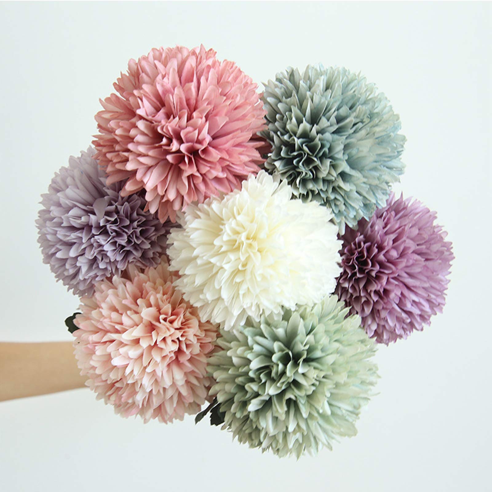 SvaTao Artificial Chrysanthemum Ball Flowers- 12pcs Silk Flower Bouquets for Wedding Present Decor for Home Office House Party Garden Blue