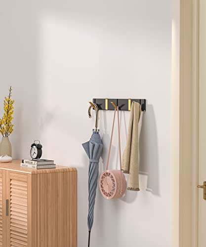 HOMHII Aluminum Folding Coat Hook Wall Mounted 5-Hook,Withstands 50 lbs Coat Hooks for Purse Clothing Entrance Jacket