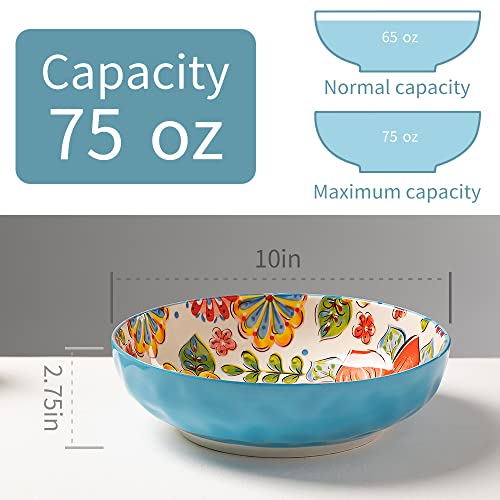 Serving Bowls Set Of 2,10 Inch Large Ceramic Salad Bowls 75 Oz, Pasta Sevring Bowl Fruit Salad Bowls,Serving Dishes for Entertaining,Microwave Safe