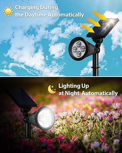 FALOVE Solar Lights, 2-in-1 Waterproof 4 LED Solar Spotlight Adjustable Wall Light Landscape Light Security Lighting Dark Sensing Auto On/Off for Patio Deck Yard Garden Driveway Pool Area(2 Pack)