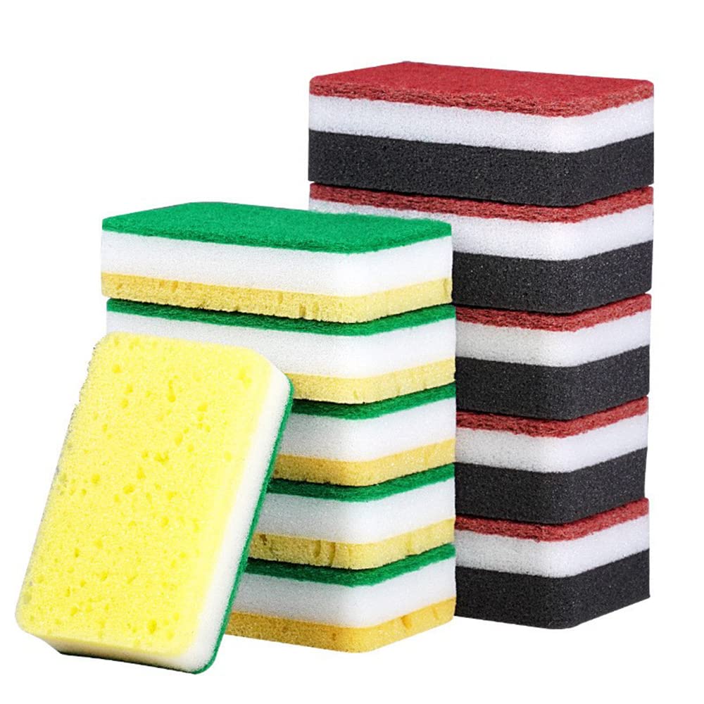 Color Sponge - High Density Scratch-Free Multipurpose Dish Sponge Color Variety Pack - BPA Free & Made with Polymer Foam - Dual-Sided Dishwashing Kitchen Sponge (Green+White+Yellow)