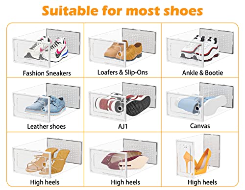 HOMIDEC 12 Pack Shoe Storage Box, Clear Plastic Stackable Sneaker Box, Shoe Organizer for Closet Under Bed Entryway(White)