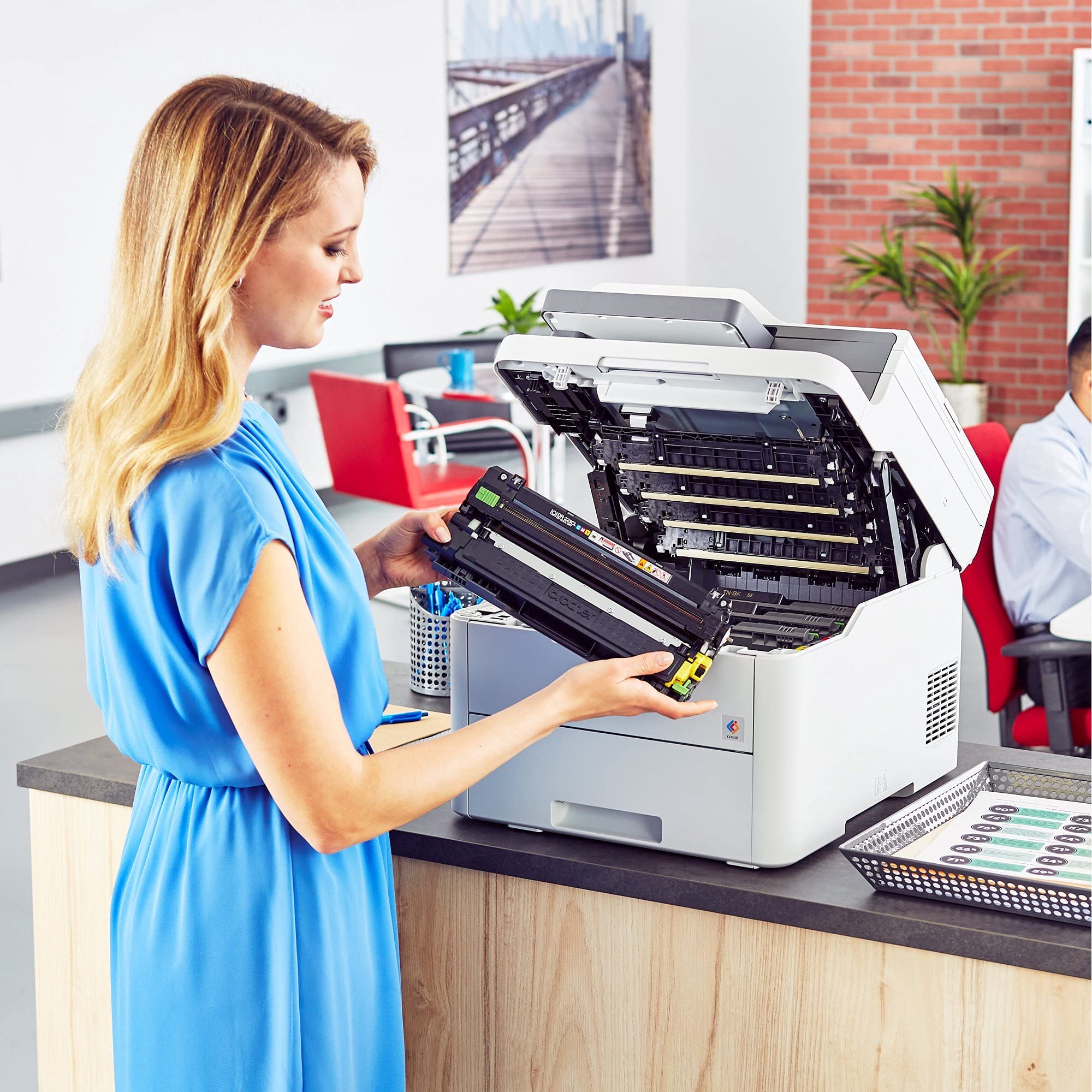 Brother Color MFC-L3710CW All-in-One Wireless Digital Laser Printer, White - Print Copy Scan Fax - 3.7" LCD Touchscreen, 19 ppm, 600 x 2400 dpi, 8.5 x 14, 50-Sheet ADF, 250-sheet, BROAG Printer Cable